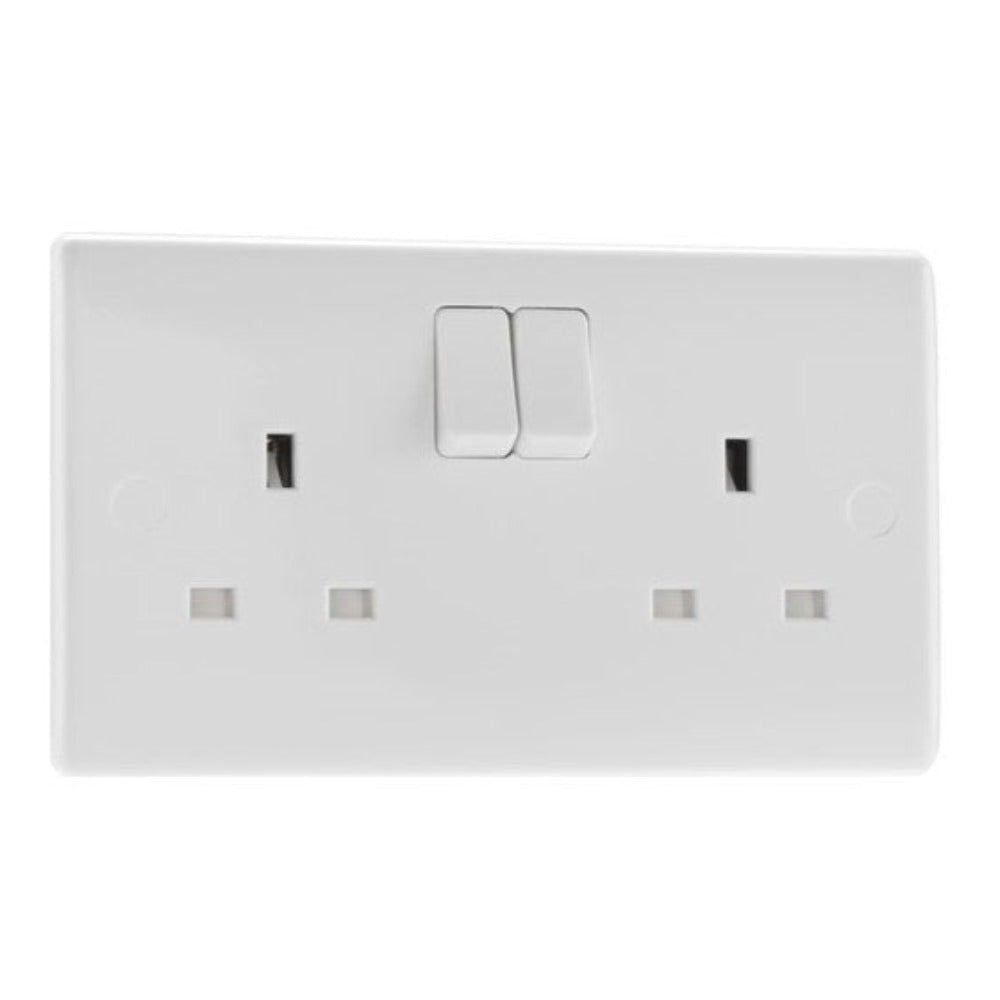 BG White Round Edged Moulded Double Switched Socket