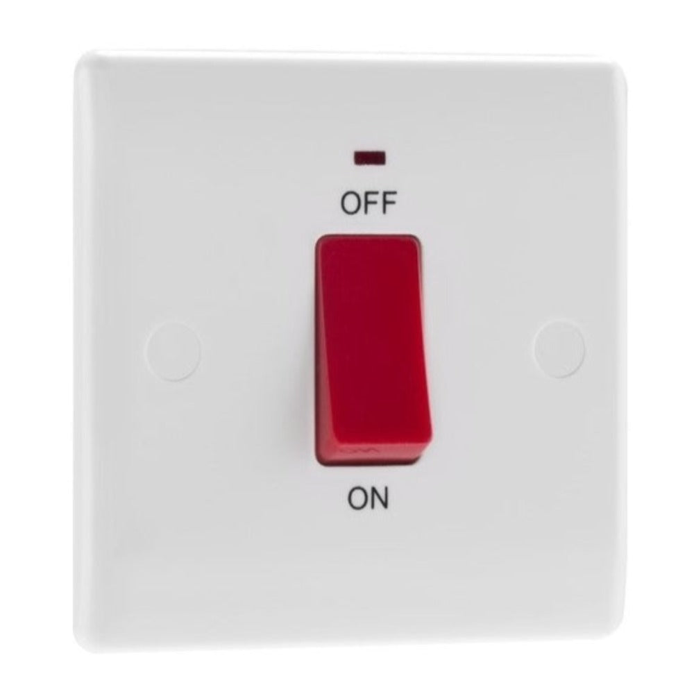 BG White Round Edged Moulded Single Pole 45amp Indicator Switch